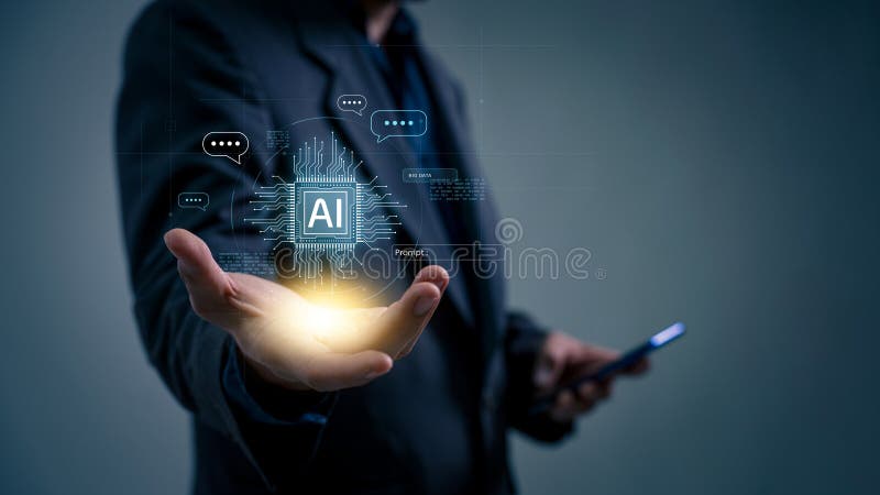 Businessman Shows Virtual Graphic Global Internet Connect Chatbots ...