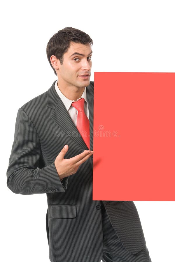 Businessman with signboard stock image. Image of happiness - 5497045