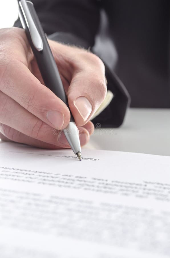 Businessman Signing or Writing a Document Stock Image - Image of deal ...