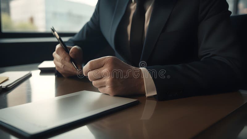 A Businessman Signing a Contract on a Tablet One Generative AI Stock ...