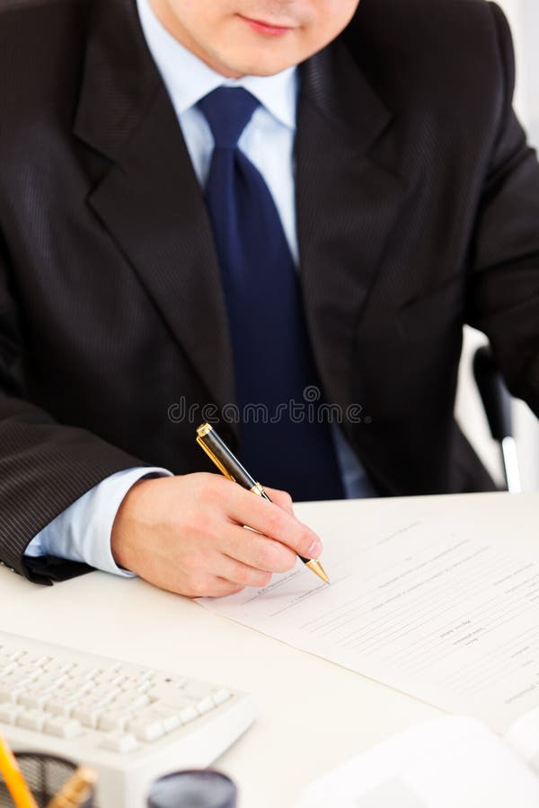 Businessman Signing Document. Close-up. Stock Photo - Image of ...