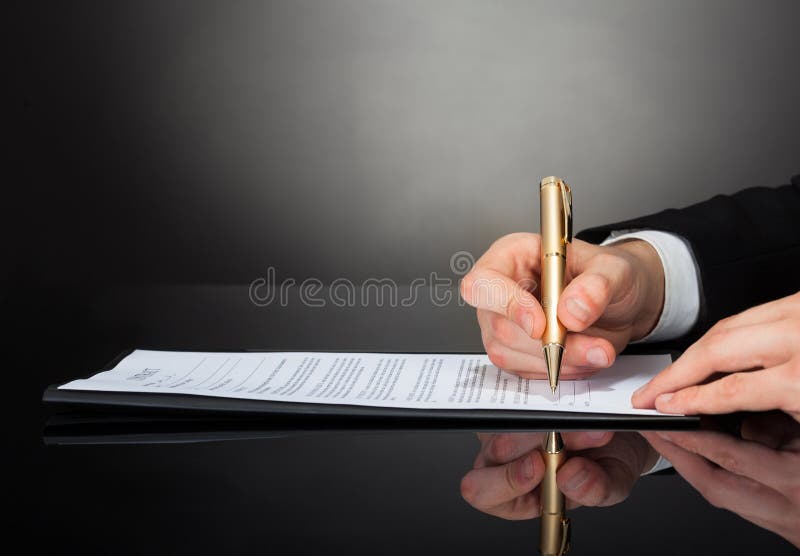 Businessman Signing or Writing a Document Stock Image - Image of deal ...