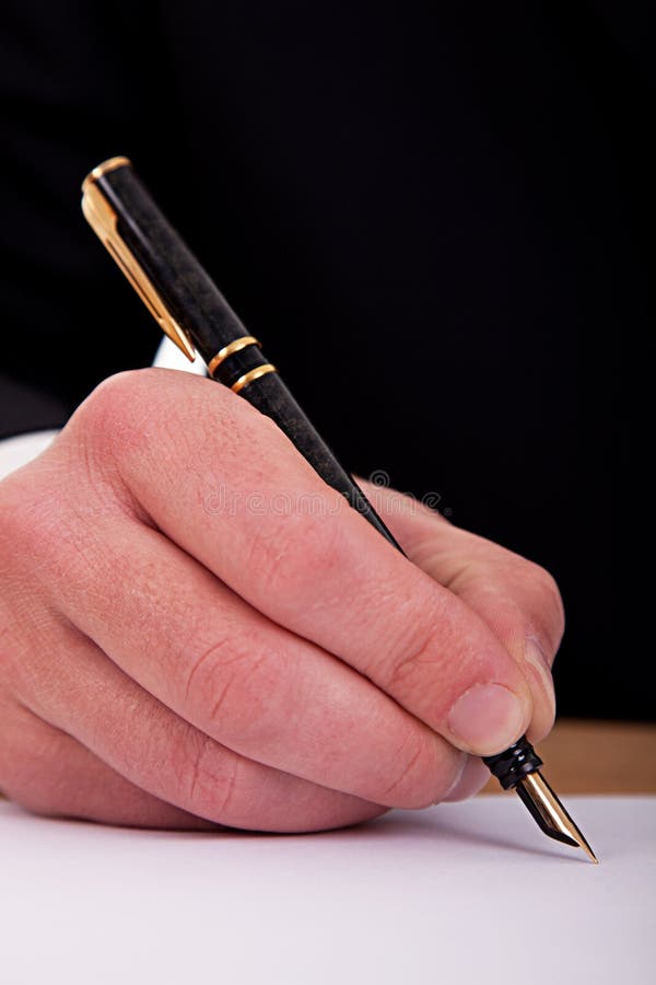Isolated Hand With Fountain Pen Signing Paper Stock Photo - Image of ...