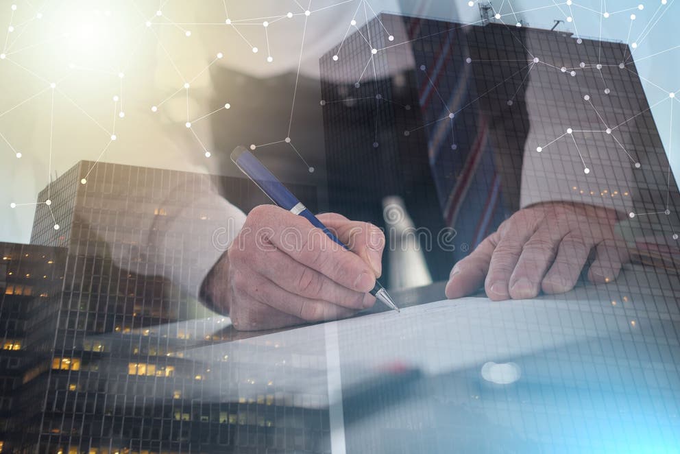 Businessman Signing a Document; Multiple Exposure Stock Photo - Image ...