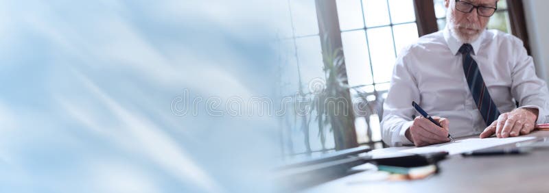 Businessman Signing a Document; Panoramic Banner Stock Image - Image of ...
