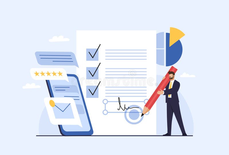 Businessman Signs Documents in the Application on the Phone. Manager ...