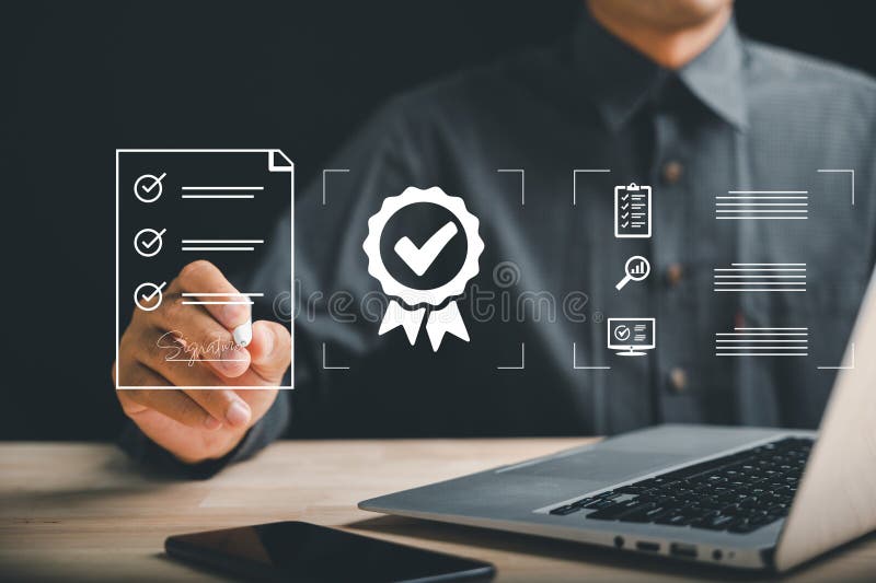 Efficient Document Management Businessman Uses Pen To Sign Electronic ...