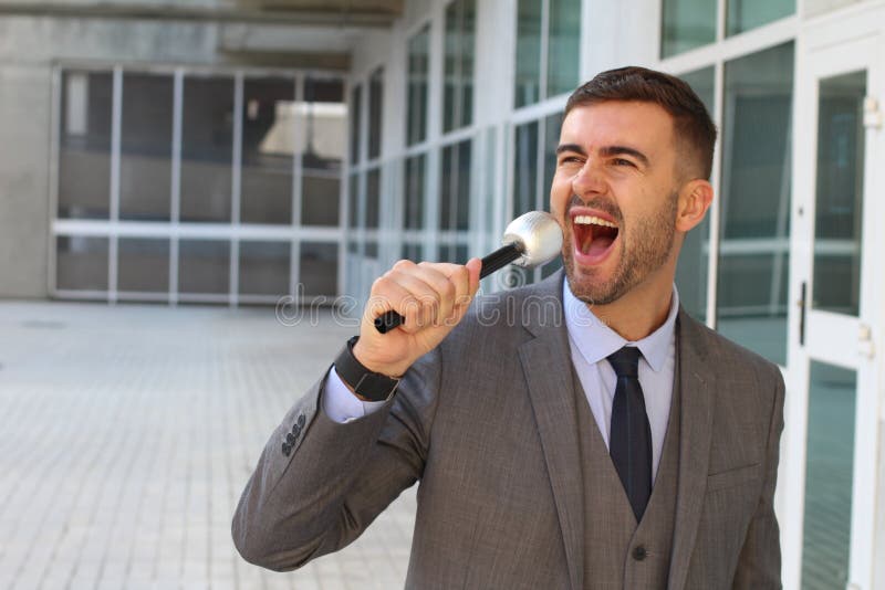 Businessman Singing in the Office Stock Photo - Image of entertainment ...