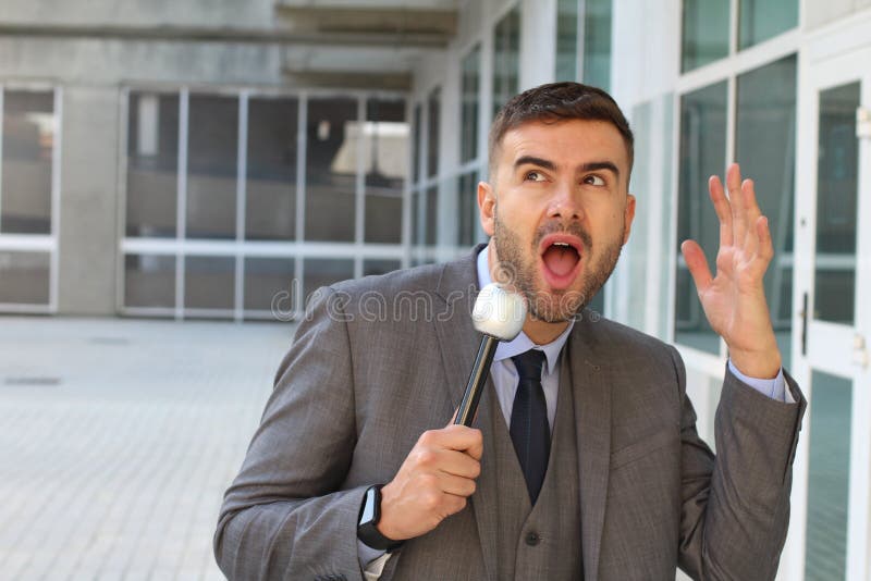 Businessman Singing in the Office Stock Image - Image of host, manager ...