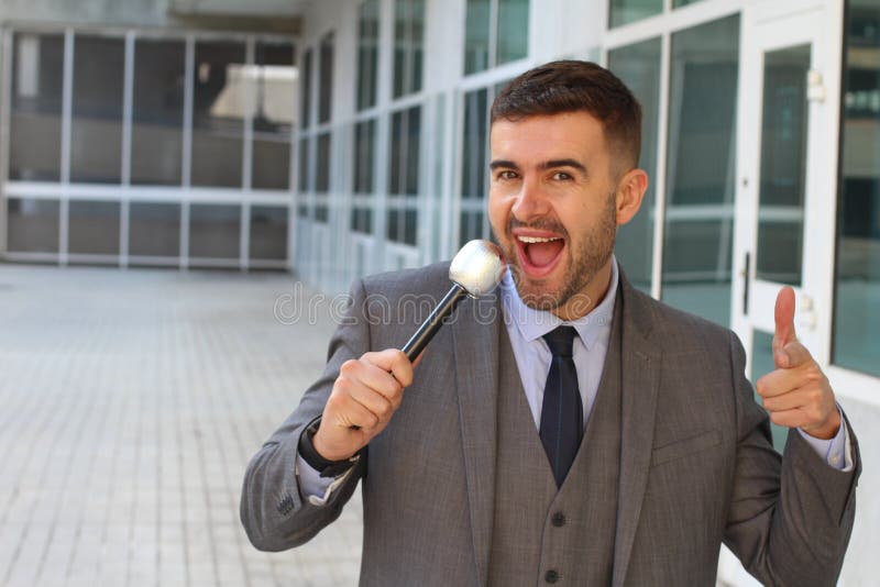 Businessman Singing in the Office Stock Image - Image of musician ...