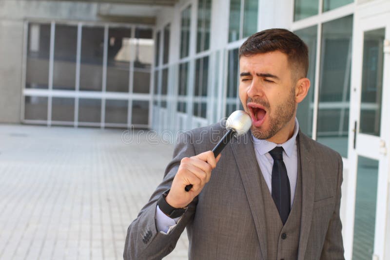 Businessman Singing in the Office Stock Image - Image of face ...