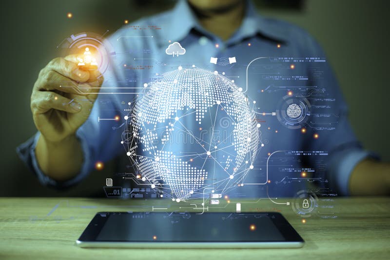 Businessman Sit and Work on Information Technology Networks Internet ...