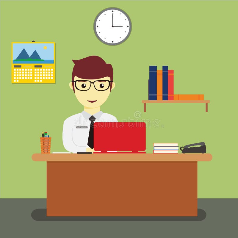 Cartoon Businessman Sit Behind Table Stock Illustration - Illustration ...