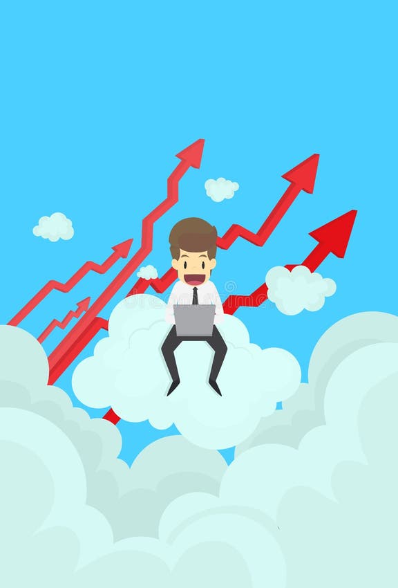 Businessman Sitting on the Cloud, Growth Arrow Stock Vector ...