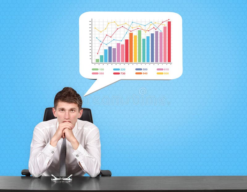 Businessman Sitting at the Desk and Thinking with Speech Bubble with ...