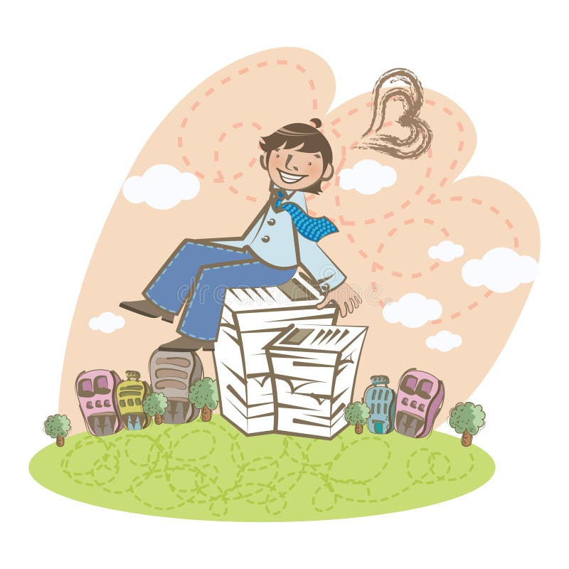 Businessman Sitting on Files. Vector Illustration Decorative Design ...