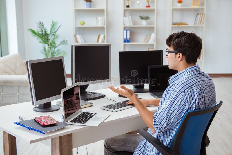 The Businessman Sitting in Front of Many Screens Stock Image - Image of ... The Businessman Sitting in Front of Many Screens Stock Image - Image of ...