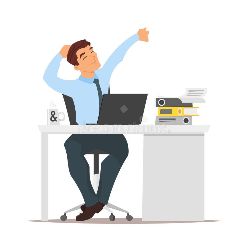 Businessman Sitting at His Workplace and Resting Stock Vector ...