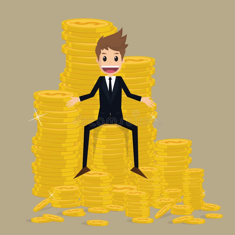 Businessman Sitting on Stack of Gold Coin Stock Vector - Illustration ...
