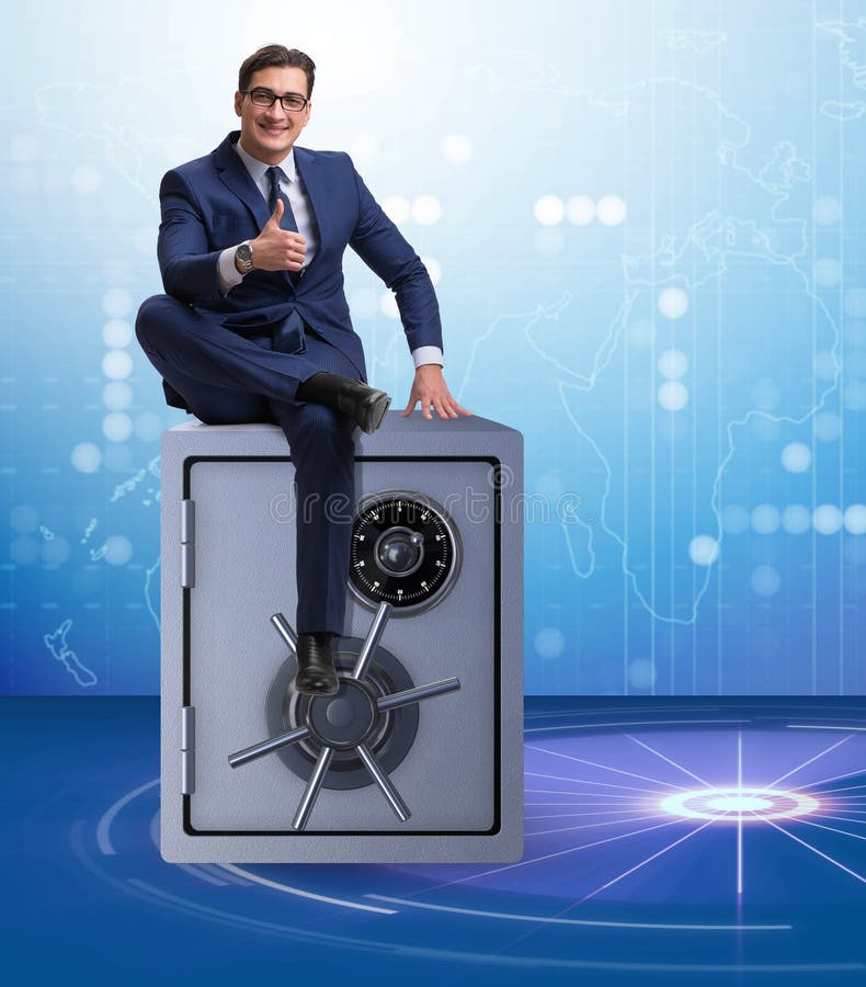 Businessman Sitting on Top of Safe Stock Image - Image of lock, robber ...