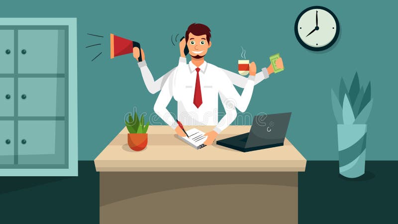 Businessman with Six Hands Doing Multitasking Hard Work Metaphor by Six ...