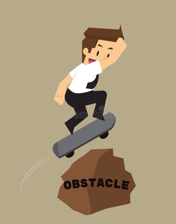 Businessman Skateboard Jump Over Obstacles Stock Vector - Illustration ...