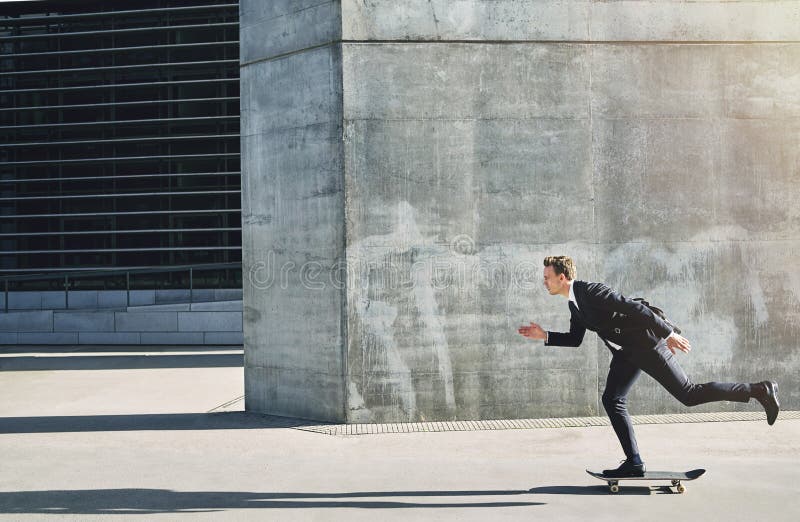 Businessman on a Skateboard Moving Forward Fast Stock Image - Image of ...