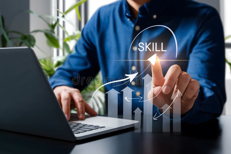 Businessman Skill Development Growth Professional Laptop Arrows Digital Modern Technology ...