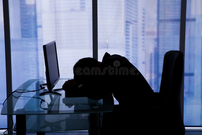 Businessman Sleeping at Computer Desk in Office Stock Photo - Image of ...