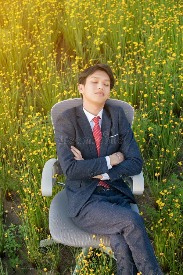 Businessman Sleeping in Flower Field Stock Photo - Image of people ...