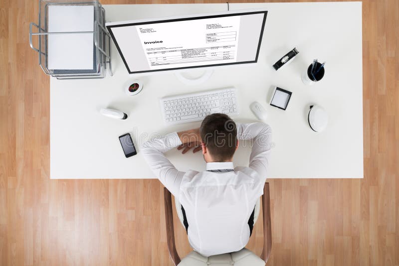Businessman Sleeping in Front of Computer at Desk Stock Image - Image ...