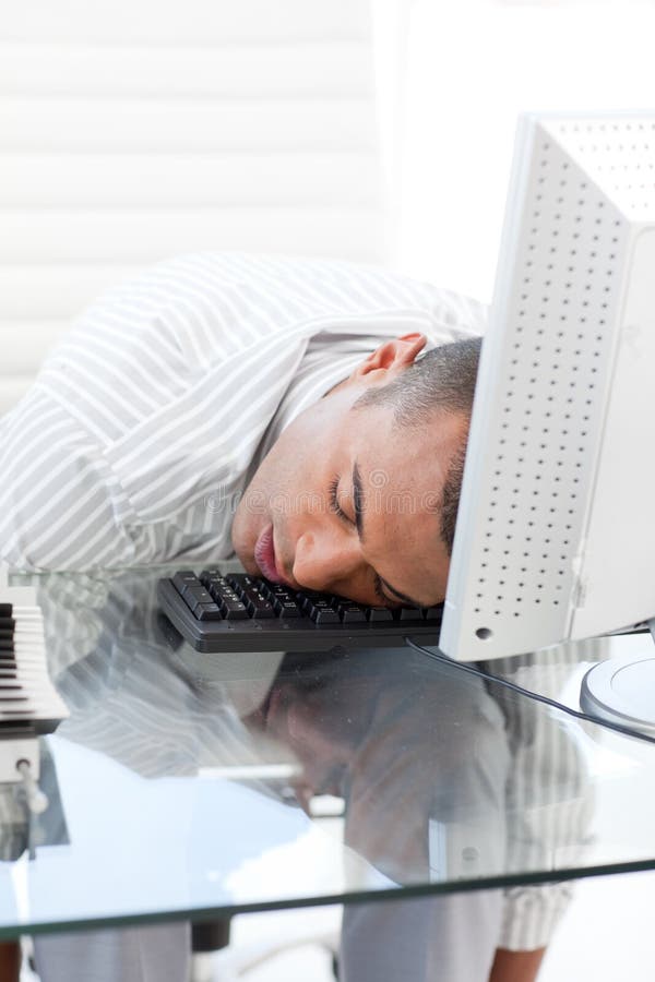 Businessman Sleeping on a Keyboard Stock Photo - Image of laptop, face ...