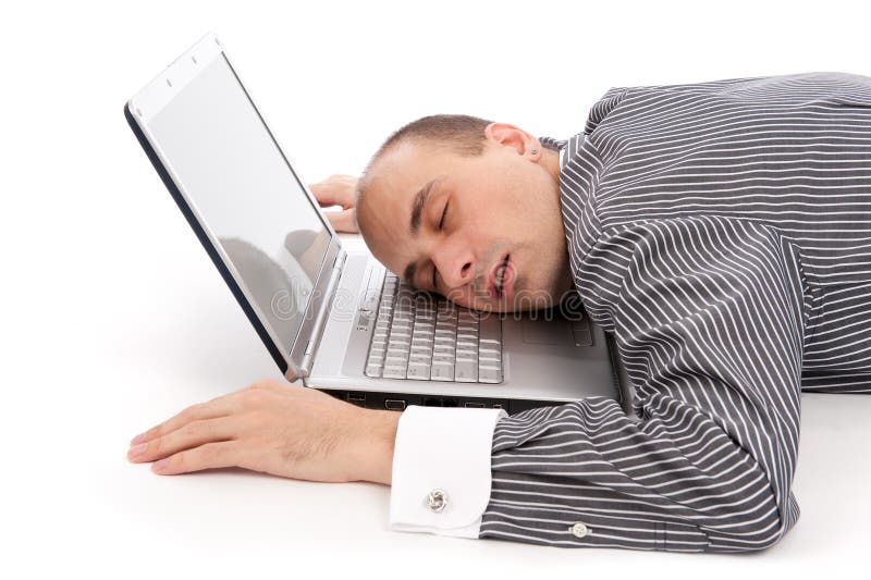 Man sleeping on the laptop stock image. Image of technology - 16890919