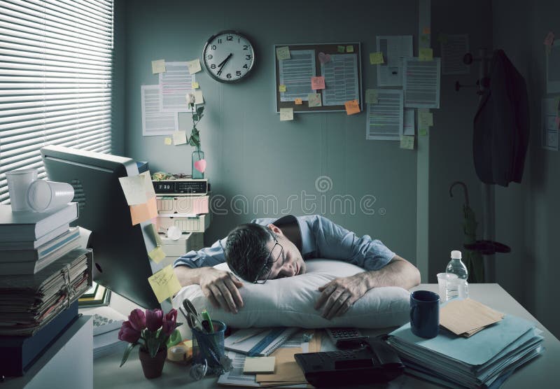 Businessman Sleeping in the Office Overnight Stock Photo - Image of ...