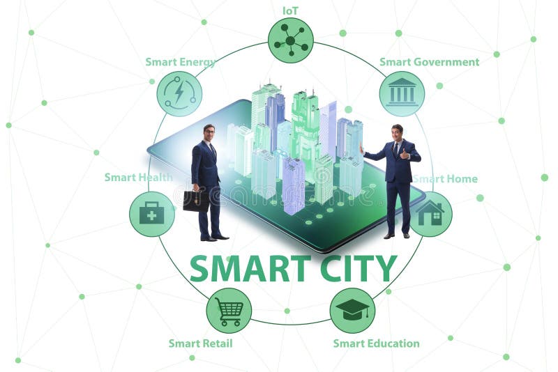 Businessman in Smart City Modern Concept Stock Illustration ...