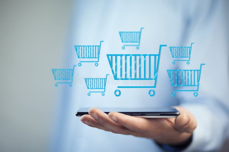 Businessman with Smart Phone on the Shopping Cart Stock Image - Image ...