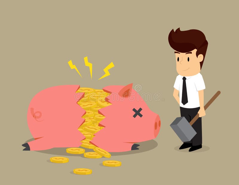 Businessman Smashed Piggy Bank Stock Vector - Illustration of character ...
