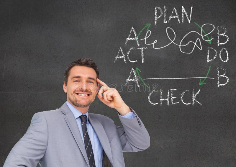 Businessman Smiling with Graphics Over Head Stock Image - Image of ...