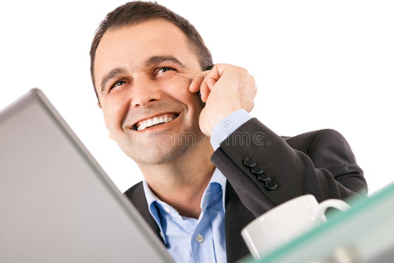 Businessman smiling phone stock photo. Image of success - 19776538