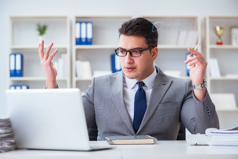The Businessman Smoking in Office at Work Stock Image - Image of smoker ...