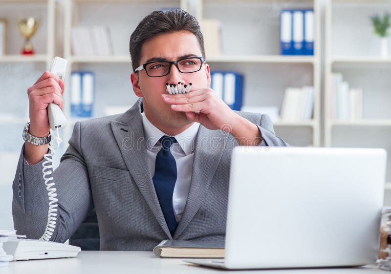 Businessman Smoking in Office at Work Stock Image - Image of cigarette ...