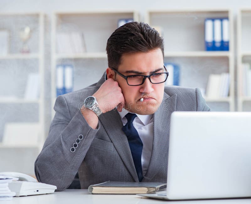 Businessman Smoking in Office at Work Stock Image - Image of abuse ...