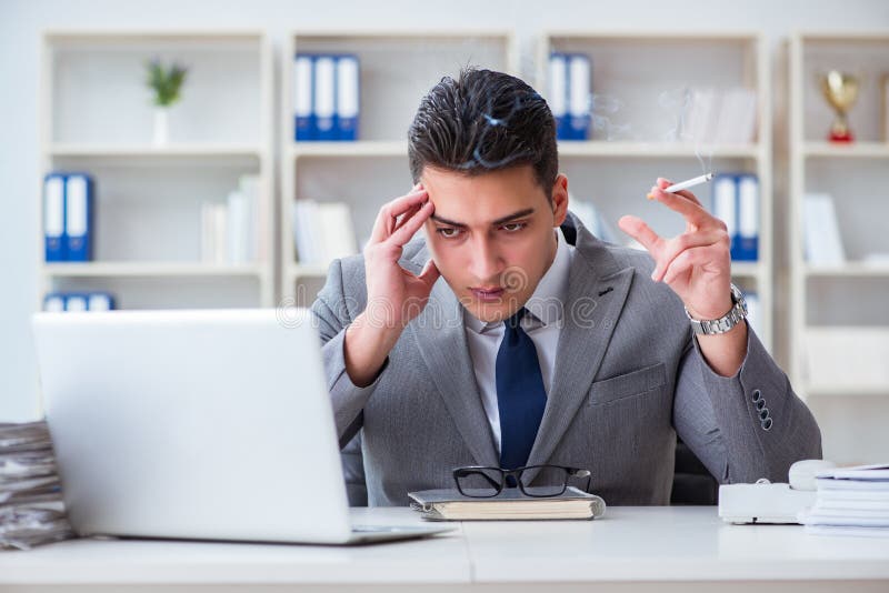 The Businessman Smoking in Office at Work Stock Photo - Image of ...