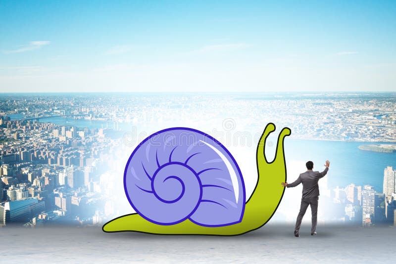 Businessman with Snail in Slow Business Concept Stock Image - Image of ...