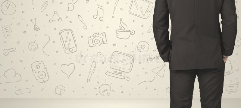 Businessman with Social Media Icons Stock Image - Image of computer ...