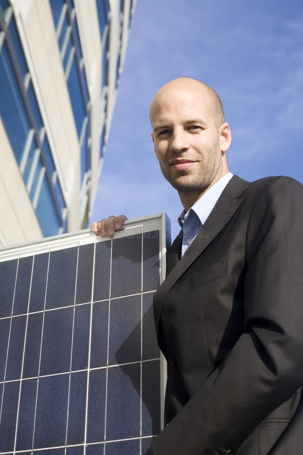 Businessman and Solar Panels Stock Image - Image of outdoors ...