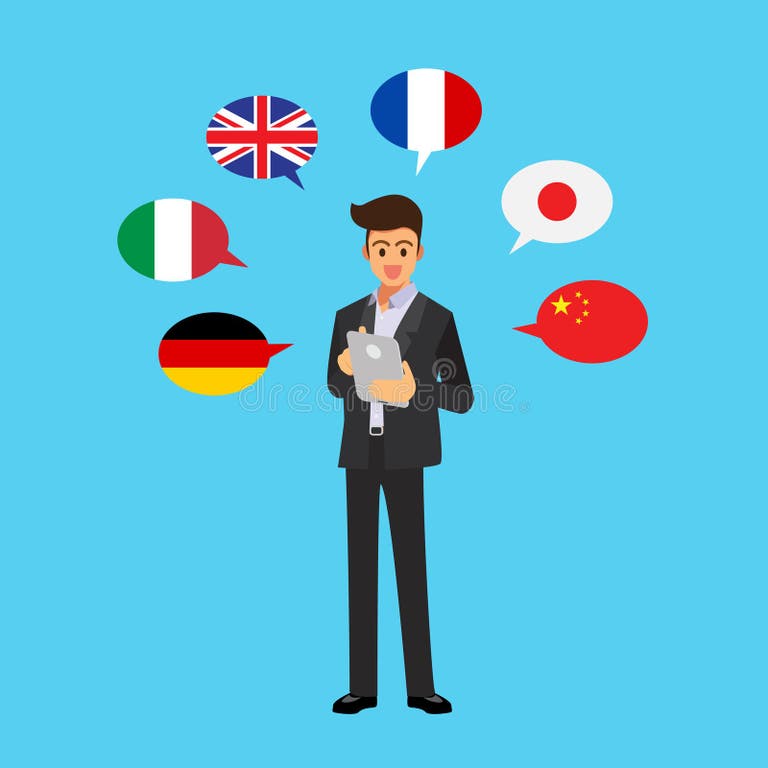 Businessman Speaking Many Different Languages Stock Illustration ...