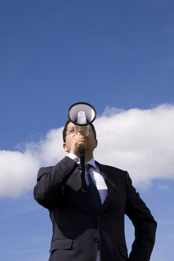 Speaking through megaphone stock image. Image of advertisement - 5767445