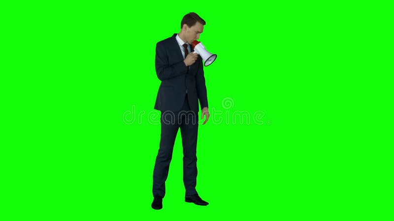 Businessman Speaking in Megaphone on Green Screen Stock Video - Video ...