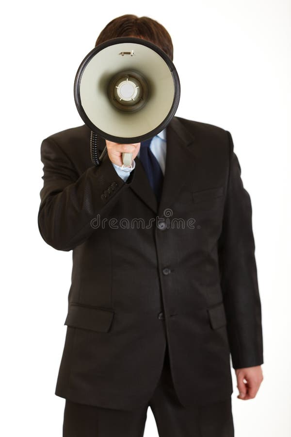 Businessman Speaking into Megaphone Isolated Stock Image - Image of ...